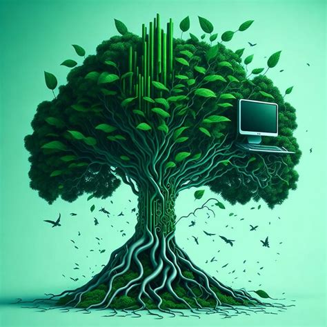 Premium Ai Image A Towering Tree Sprouting From The Convergence Of A Computer Circuit Board Ai