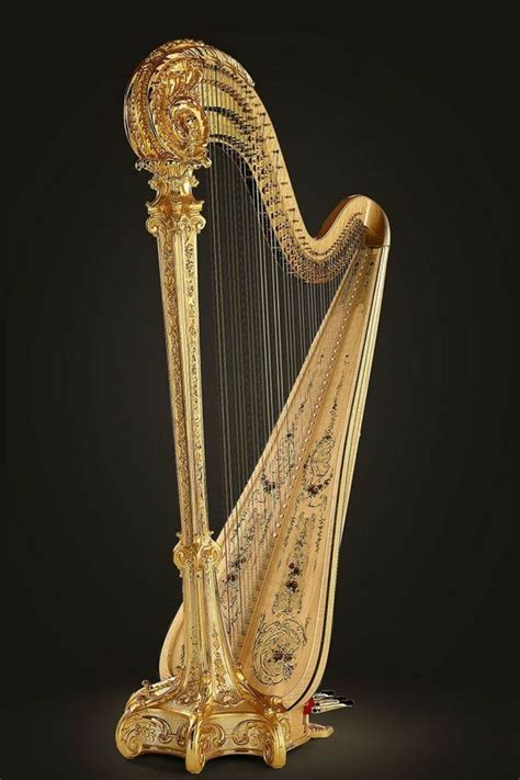 Exquisite Gold Leafed Louis Xv Harp Fancy Harp Gold Gilded Embossed