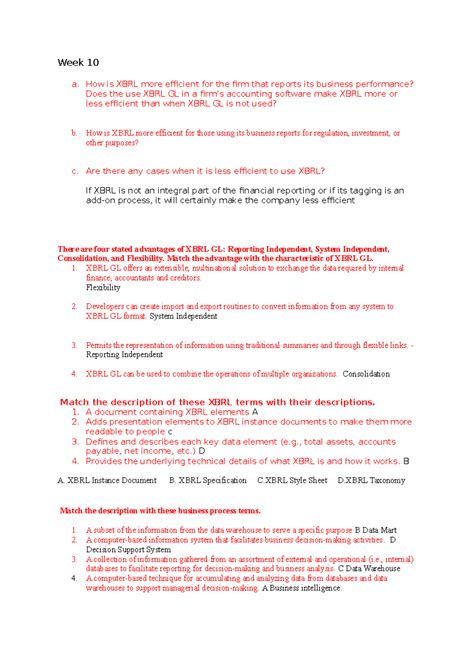 week 10 tutorial week 10 a how is xbrl more efficient for the firm that reports its business