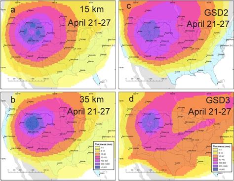 Tephra Fall Thickness For Simulations From 21 To 27 April Using A A