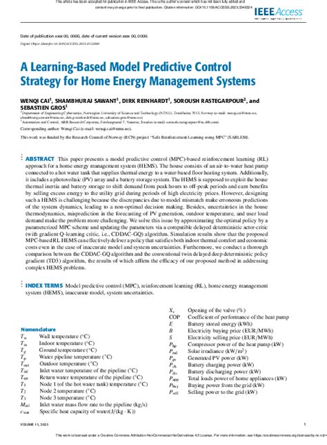 Pdf A Learning Based Model Predictive Control Strategy For Home Energy Management Systems