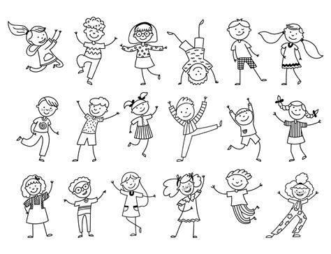 Niños Felices Garabateando Personajes Simpáticos De Niños Y Niñas