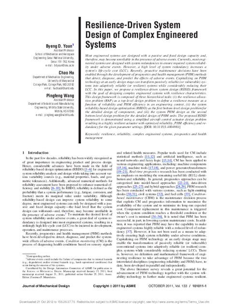 Pdf Resilience Driven System Design Of Complex Engineered Systems