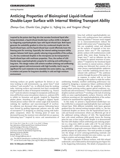 Antiicing Properties Of Bioinspired Liquid‐infused Double‐layer Surface With Internal Wetting