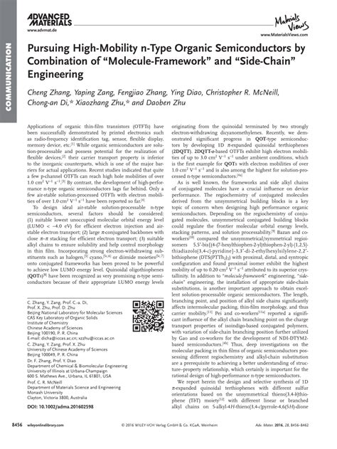 Pdf Organic Electronics Pursuing High Mobility N Type Organic Semiconductors By Combination