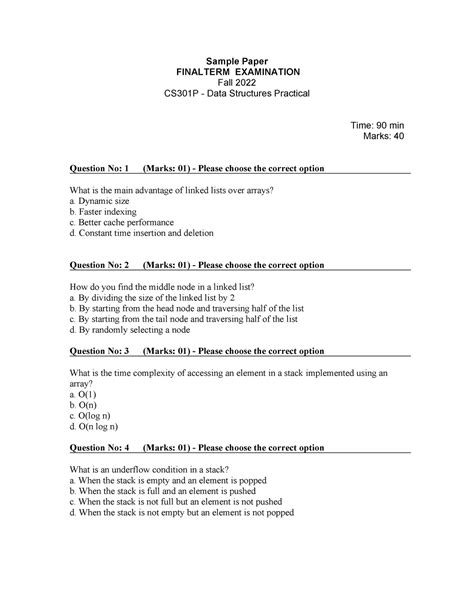 Sample Paper Cs301p Sample Paper Finalterm Examination Fall 2022