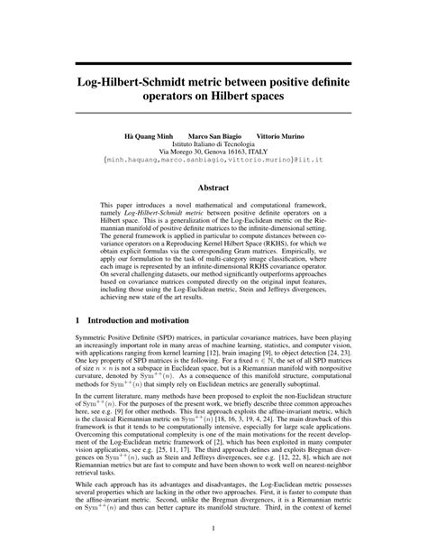 Pdf Log Hilbert Schmidt Metric Between Positive Definite Operators On