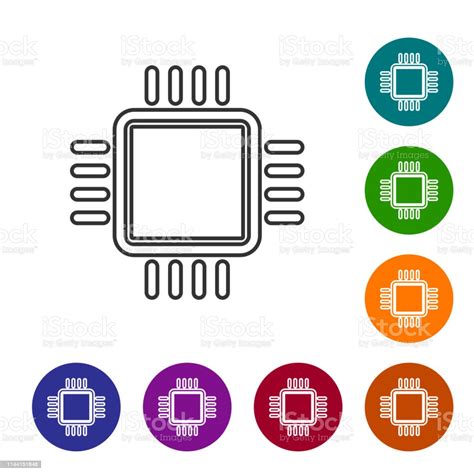 마이크로 회로 Cpu 라인 아이콘 흰색 배경에 고립 된 회색 컴퓨터 프로세서 회로 기판 기호가 있는 칩 또는 Cpu 마이크로