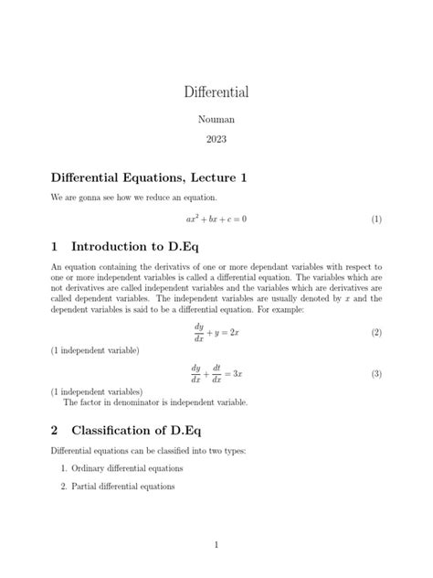 an introduction to differential equations classifying equations