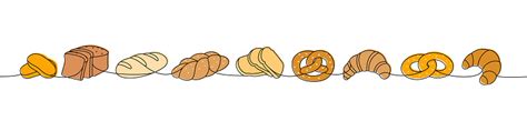 빵 한 줄은 연속 그리기 색칠 프레첼 치아바타 크루아상 베이글 토스트 빵 프렌치 바게트 연속 한 줄 그림 개체 그룹에 대한 스톡