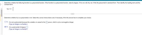 Solved F X 3x3 Determine Whether F X Is A Polynomial Or Chegg Com