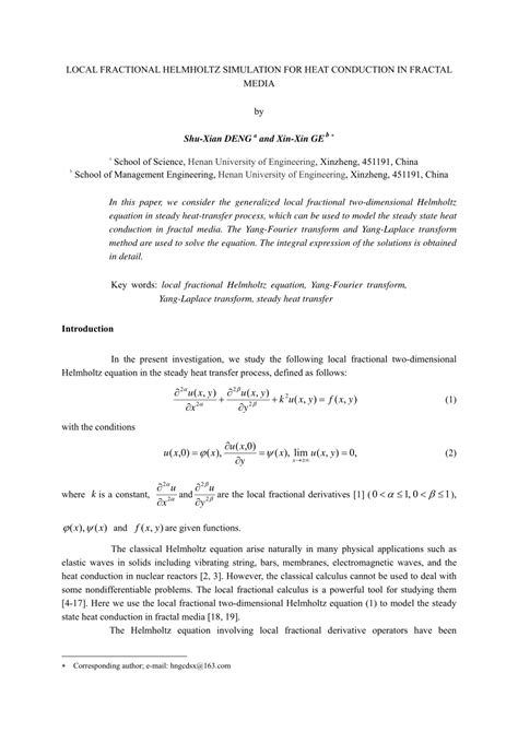 Pdf Local Fractional Helmholtz Simulation For Heat Conduction In
