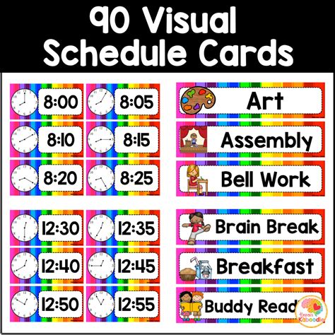 Daily Visual Schedule Cards Digital And Analog Clocks With Rainbow