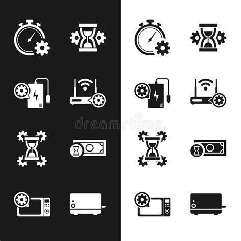 Set Router And Wi Fi Setting Power Bank Time Management Hourglass And Fast Payments Icon