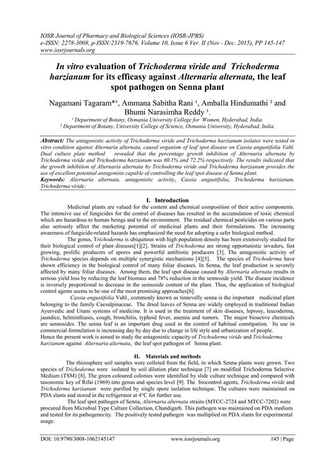 In Vitro Evaluation Of Trichoderma Viride And Trichoderma Harzianum For Its Efficasy Against