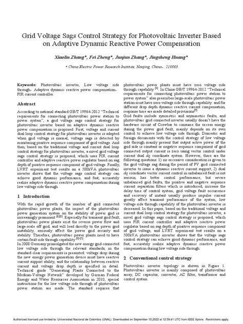 Grid Voltage Sags Control Strategy For Photovoltaic Inverter Based On Adaptive Dynamic Reactive