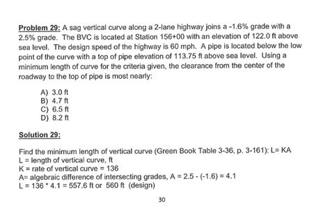 Transportation Minimum Length Of Sag Curve R Pe Exam
