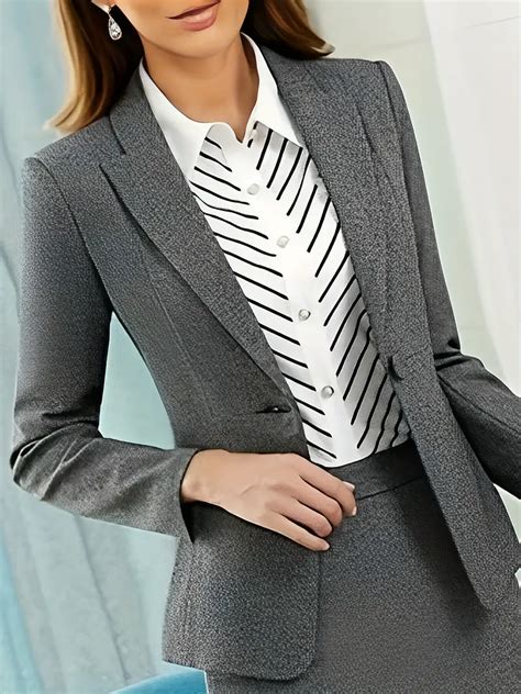 솔리드 버튼 프론트 사무실 및 업무용 캐주얼 긴 소매 슬림 여성 의류 Temu Korea