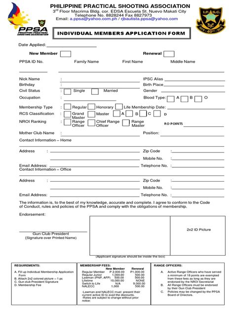 Ppsa Individual Membership Form 2017 Pdf Pdf Business