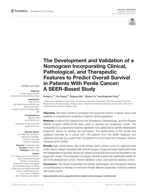 Pdf The Development And Validation Of A Nomogram Incorporating