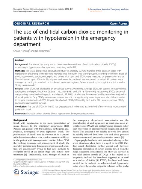 Pdf The Use Of End Tidal Carbon Dioxide Monitoring In Patients With Hypotension In The