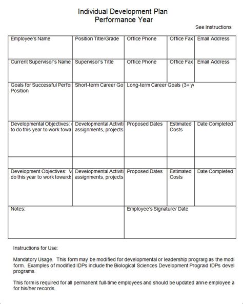 Individual Development Plan Templates