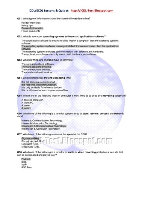 Icdl Module 1 Concepts Of Ict Information And Communication Technology Question And Answers