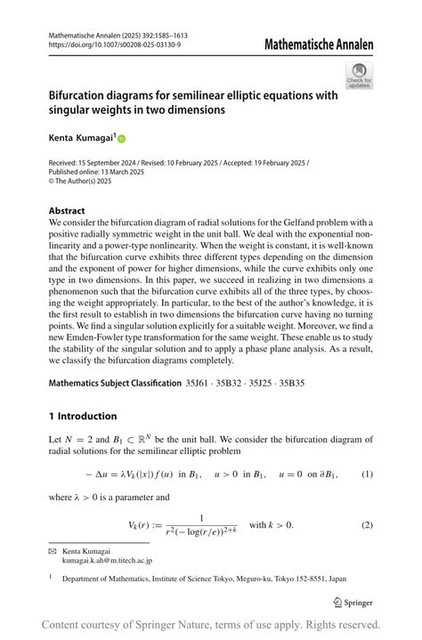 Pdf Bifurcation Diagrams For Semilinear Elliptic Equations With Singular Weights In Two Dimensions