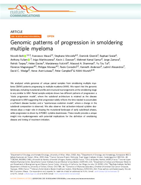 Pdf Genomic Patterns Of Progression In Smoldering Multiple Myeloma Masood Shammas