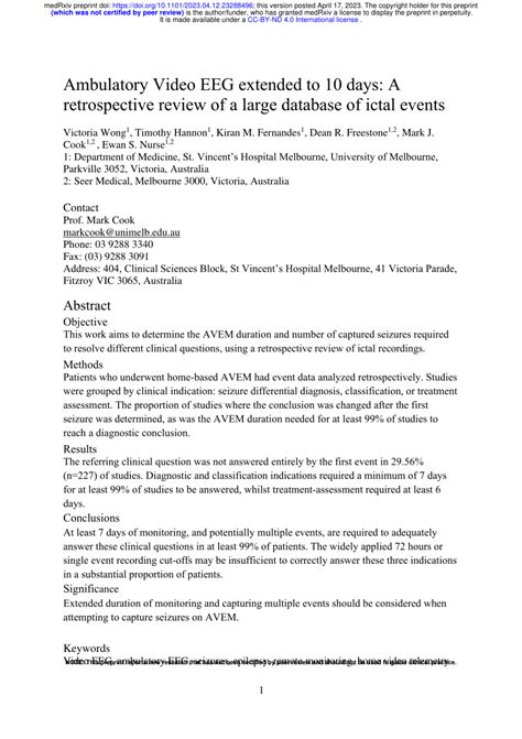 Pdf Ambulatory Video Eeg Extended To 10 Days A Retrospective Review Of A Large Database Of