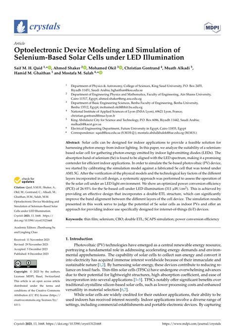 Pdf Optoelectronic Device Modeling And Simulation Of Selenium Based Solar Cells Under Led
