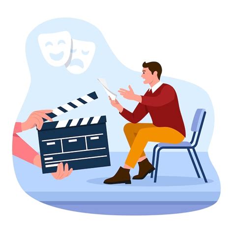 Premium Vector Vector Illustration Of Actors Cartoon Scene With The Guy Is Training The Script