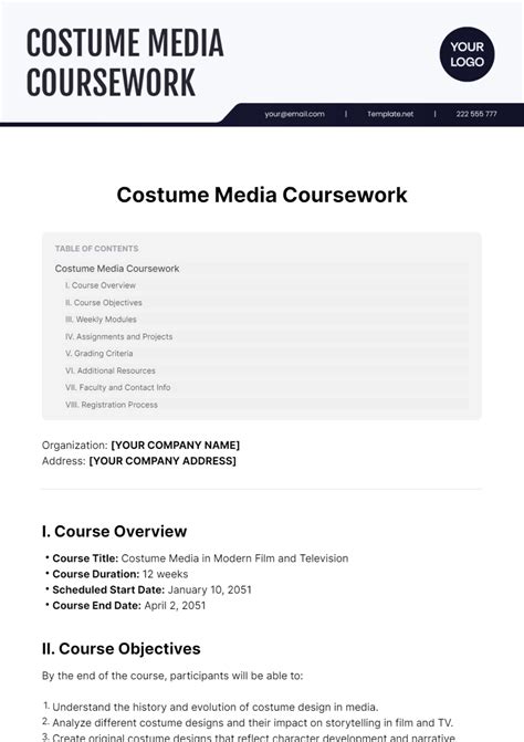 Free Costume Media Coursework Template To Edit Online