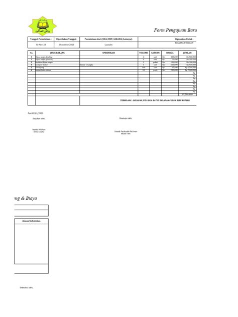 Form Pengajuan Barang Dan Biaya 2024 Pdf