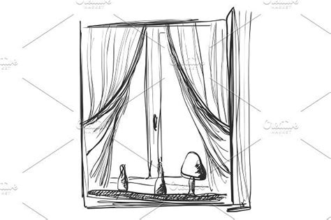 Window And Curtains Sketch Drawing Techniques