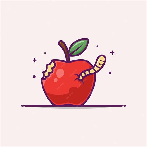 Bitten Apple And Worm Cartoon Vector Illustration Premium Vector