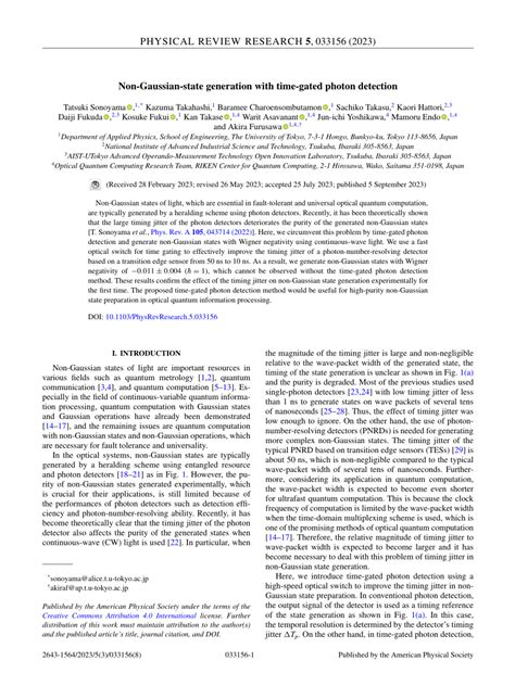 Pdf Non Gaussian State Generation With Time Gated Photon Detection