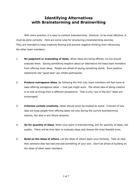Pdf Identifying Alternatives With Brainstorming And · Pdf File1 Of 7 Identifying Alternatives