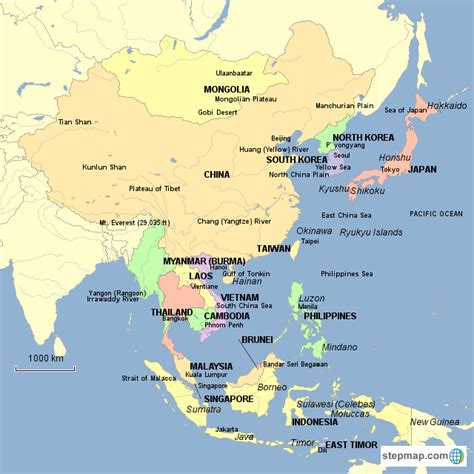 East And Southeast Asia Map Southeastern Asia Country Map Royalty Free
