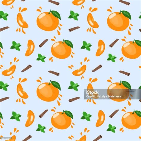 귤 계피 및 잎이있는 매끄러운 패턴 그림은 선명한 선으로 손으로 그려집니다 감귤류 과일에 대한 스톡 벡터 아트 및 기타 이미지 감귤류 과일 건강한 식생활 과일