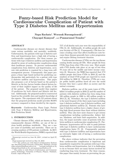 Pdf Fuzzy Based Risk Predictive Model For Cardiovascular Complication Of Patient With Type 2
