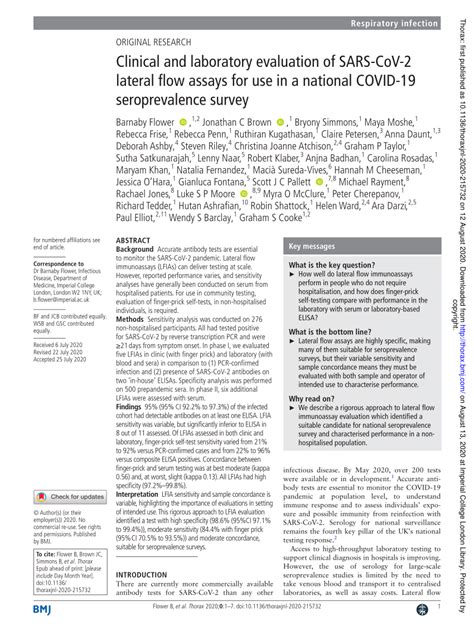 Pdf Clinical And Laboratory Evaluation Of Sars Cov 2 Lateral Flow Assays For Use In A National