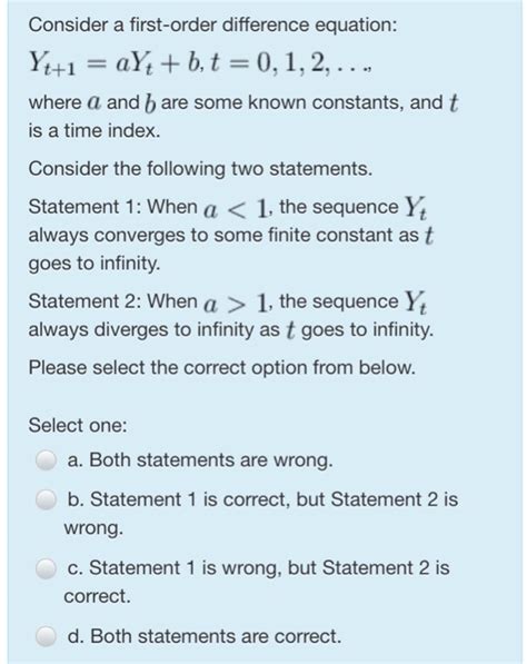 Solved Consider A First Order Difference Equation Yt 1 Ay