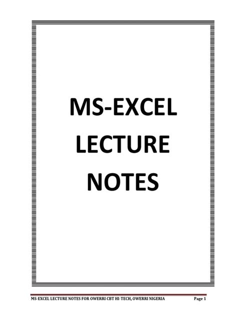 Excel Lecture Notes3 Pdf Pdf Spreadsheet Microsoft Excel
