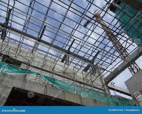 Metal Roof Trusses Installed By Construction Workers Editorial Photo