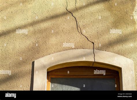 Crack In A Wall On The Window On The House Construction Defects Stock
