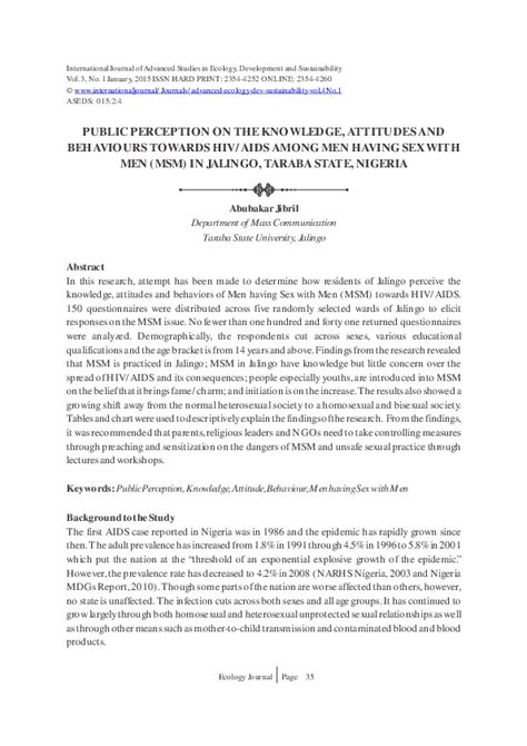 Pdf Public Perception On The Knowledge Attitudes And Behaviours Towards Hivaids Among Men