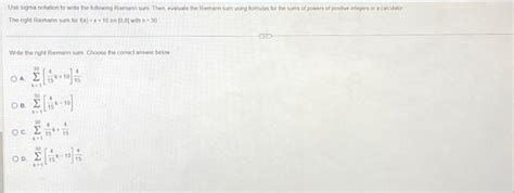 solved use sigma notation to write the following riemann sum