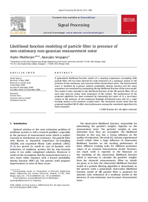 Pdf Likelihood Function Modeling Of Particle Filter In Presence Of Non Stationary Non Gaussian