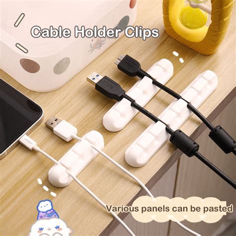 ที่วางสายเคเบิลคลิปการจัดการสายเคเบิลออแกไนเซอร์คลิปซิลิโคนกาวในตัวสำหรับเดสก์ท็อปสายชาร์จ Usb